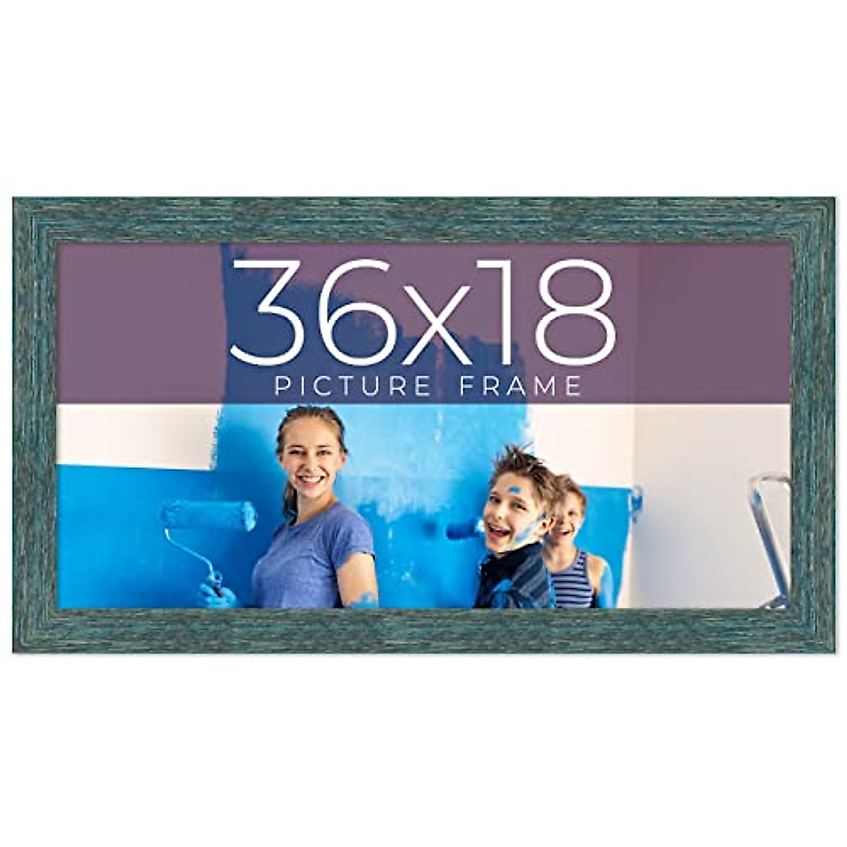 36x18 Frame Blue Real Wood Picture Frame Width 1.25 Inches | Interior Frame Depth 0.5 Inches | Gustav Blue Distressed Photo Frame Complete with UV Acrylic, Foam Board Backing & Hanging Hardware