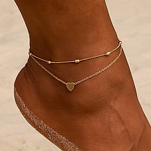 Fesciory Women Anklet Adjustable Beach Ankle Chain Gold Alloy Foot Chain Bracelet Jewelry Gift (Heart)