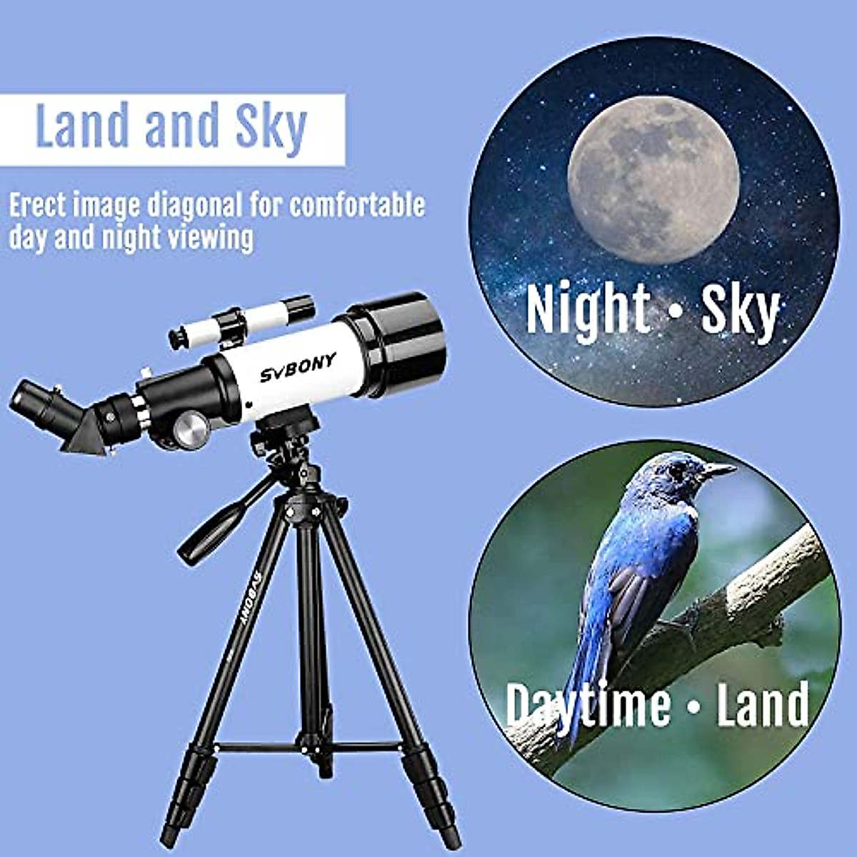 SVBONY SV501P Telescope,70mm Aperture 400mm AZ Mount RefractorTelescope for Kids Beginners Travel with Backpack, Phone Adapter and Barlow Lens