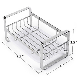 HULISEN Kitchen Sink Sponge Holder, 304 Stainless Steel Kitchen Soap Dispenser Caddy Organizer, Countertop Soap Dish Rack Drainer with Removable Drain Tray, not Including Dispenser and Brush