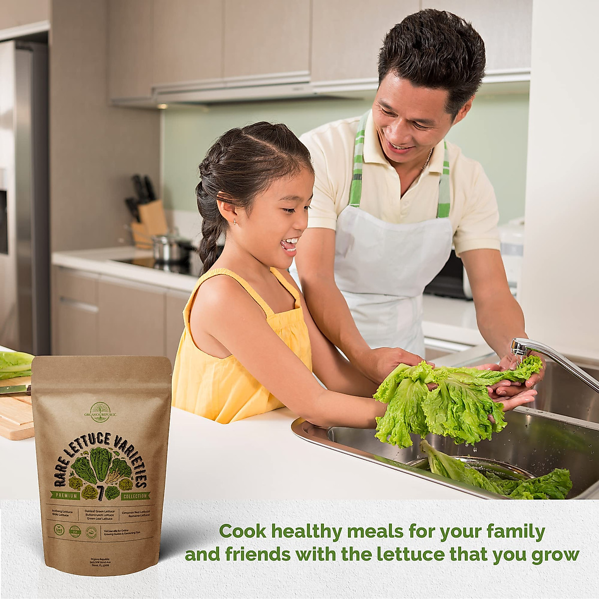 Organo Republic 7 Lettuce Seeds Variety Pack - Non-GMO Heirloom for Lettuce Hydroponic, Aerogarden, Indoor & Outdoors. 3800+ Seeds: Bibb, Romaine, Iceberg, Green Oakleaf, Red Leaf Lettuce