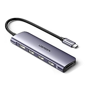 UGREEN Revodok 106 USB C Hub 6 in 1 USB C Dongle 4K HDMI, 3 USB 3.0 Ports, SD/TF Card Reader Compatible with MacBook Pro, MacBook Air, iPad, iPhone 15 Pro/Pro Max. Grey