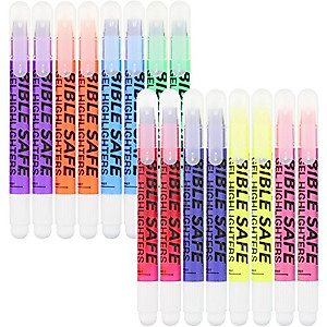 U.S. Office Supply Bible Safe Gel Highlighters, Pack of 16 - 2 Sets of 8 Bright Neon Fluorescent Highlight Colors Yellow, Orange, Pink, Purple, Green, Blue - Won't Bleed, Fade or Smear - Study Guide