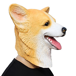 CreepyParty Dog Mask Corgi Mask Halloween Costume Party Latex Welsh Corgi Dog Mask