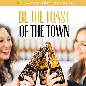 Happy 40th Birthday Insulated Can Cover 12 Pack - Birthday Favors for Men and Women - Printed on Both Sides Fits All Cans and Bottles - Thermocooler Beverage Sleeve - Black & Gold (Original, Regular)