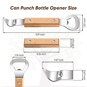 2 Pieces Magnetic Bottle and Can Openers with Wood Handle, Magnet Stainless Steel Can Punch Tappers for Beers Beverages Cans Beverages, Suitable for Camping and Traveling