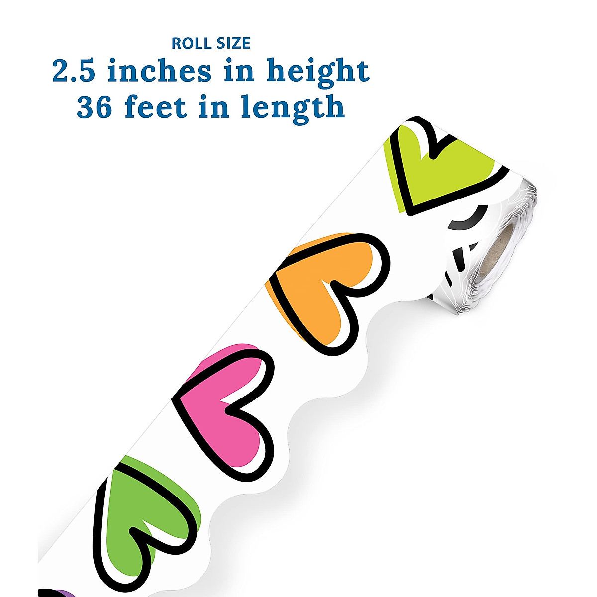 Carson Dellosa Kind Vibes Doodle Heart Bulletin Board Borders, 36 Feet of Scalloped Heart Classroom Borders for Bulletin Board