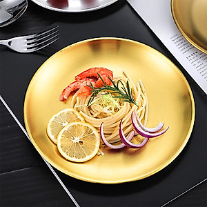 12 Pack Stainless Steel Plates, Reusable Brushed Metal Dinner Plates, Durable Metal Dinner Dishes for Picnic BBQ Steak(gold)