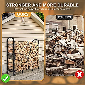 Simniam 4ft Firewood Rack Outdoor, Indoor-Outdoor Universal Wood Rack for Firewood, Includes 2 Sets of Hooks for Hanging Items, for Patio Firewood Storage, Steel Pipe Wood Rack Tool Accessories（Black