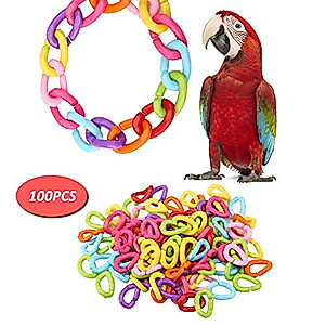 ViaGasaFamido 100Pcs Plastic C-Clips Links, Mix Color Rainbow DIY C-Links Chains for Small Pet Parrot Bird Toy Children's Learning Toy