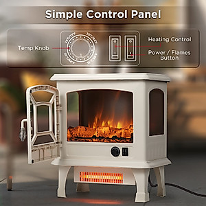 TURBRO Suburbs 20 in. Electric Fireplace Infrared Heater w/Crackling Sound, Freestanding Fireplace Stove w/Realistic Flame Effect, CSA Certified Overheating Protection, Easy to Assemble, 1400W Ivory