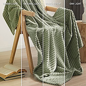 Geniospin Throw Blanket for Couch, Bed, Sofa – 280GSM Super Soft Lightweight Blanket with Strip, 3D Ribbed Jacquard Blanket, Plush Fuzzy Cozy Throws, Warm and Breathable (Sage Green, 50x60 inches)