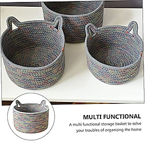 DOITOOL Cotton Rope Storage Basket Table Trays for Eating Cotton Muslin Blanket Makeup Pallet Bathroom Basket Bins Small Woven Basket Woven Rope Basket Makeup Organizer Storage Holder Grey