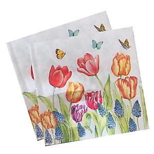 20-ct 6.5 Tulip Mother's Day Decorative Napkins for Decoupage Butterfly Napkins Floral Napkins Paper Floral Paper Napkins Lunch Dinner Pretty Flower Napkins Wedding Birthday Tea Valentine Napkins