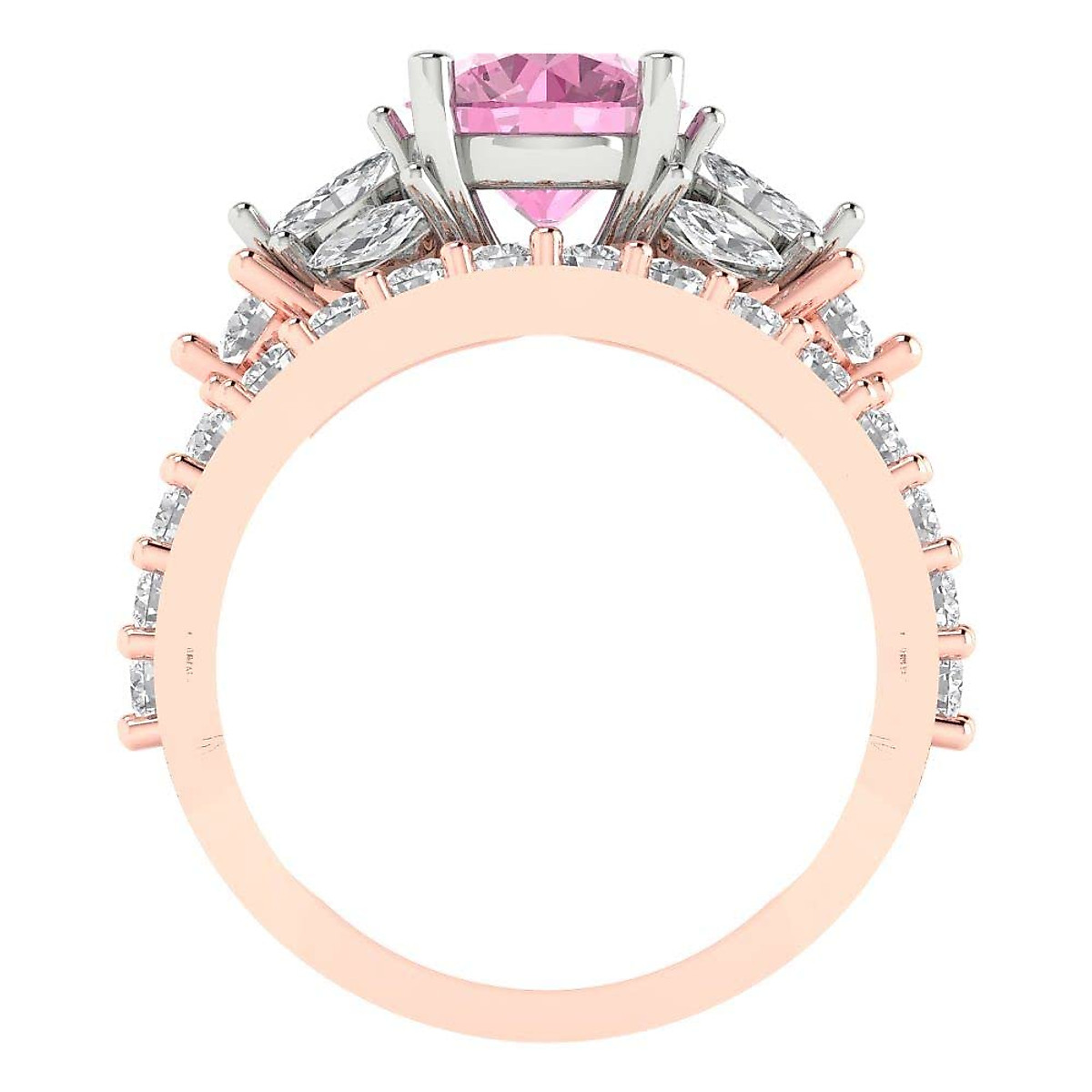 Clara Pucci 2.66 carat Round Shape 3 stone Pink Zircon Engagement Wedding Anniversary Bridal ring band set 14k Rose White Gold 4.25
