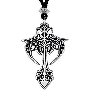 Pewter Gothic Cross Pendant Necklace (1.75" Long)