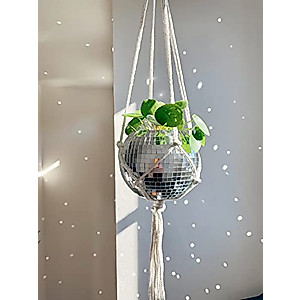 Havenstone Home Hanging Disco Ball Planter 6" with Flat Base - Includes Self-Watering Insert + White Cotton Macrame Plant Hanger- Indoor/Outdoor Plants, Home Décor & Room Décor with Cotton Rope