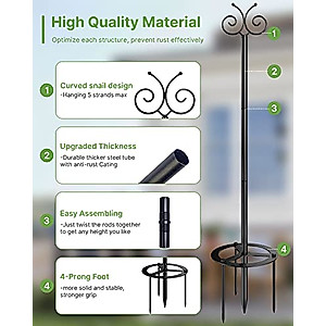 Outdoor String Light Poles 2 Pack, 9 FT Light Poles for Hanging Outside String Lights with Hooks, Adjustable Metal String Light Pole for Patio Fence Backyard Deck Garden Bistro Christmas Wedding