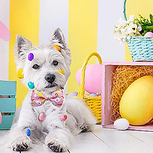 Pohshido Easter Cat Collar with Bow Tie, Holiday 2 Pack Kitty Kitten Cute Bunny Carrot Collar for Girls and Boys (Hoppy Hour/Pink)