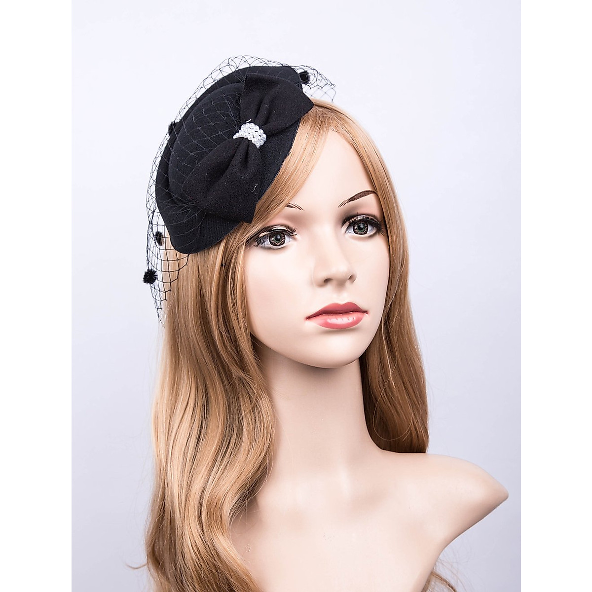 Fascinators Hats 20s 50s Hat Pillbox Hat Cocktail Tea Party Headwear with Veil for Girls and Women(C-black)