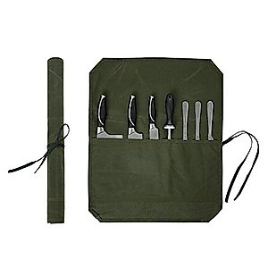 Heavy Duty Waxed Canvas Knife Roll Bag, Portable Chef Knife bag, Waterproof And Durable (Army Green)