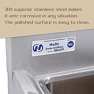 HALLY 3 Compartment Sink of Stainless Steel NSF Commercial Utility Basin with 10" L x 14" W x 10" D Bowl for Bar, Restaurant, Kitchen, Hotel and Home