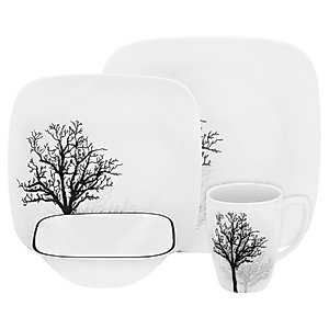 CORELLE Square Timber Shadows 16-pc Dinnerware Set, 1, white