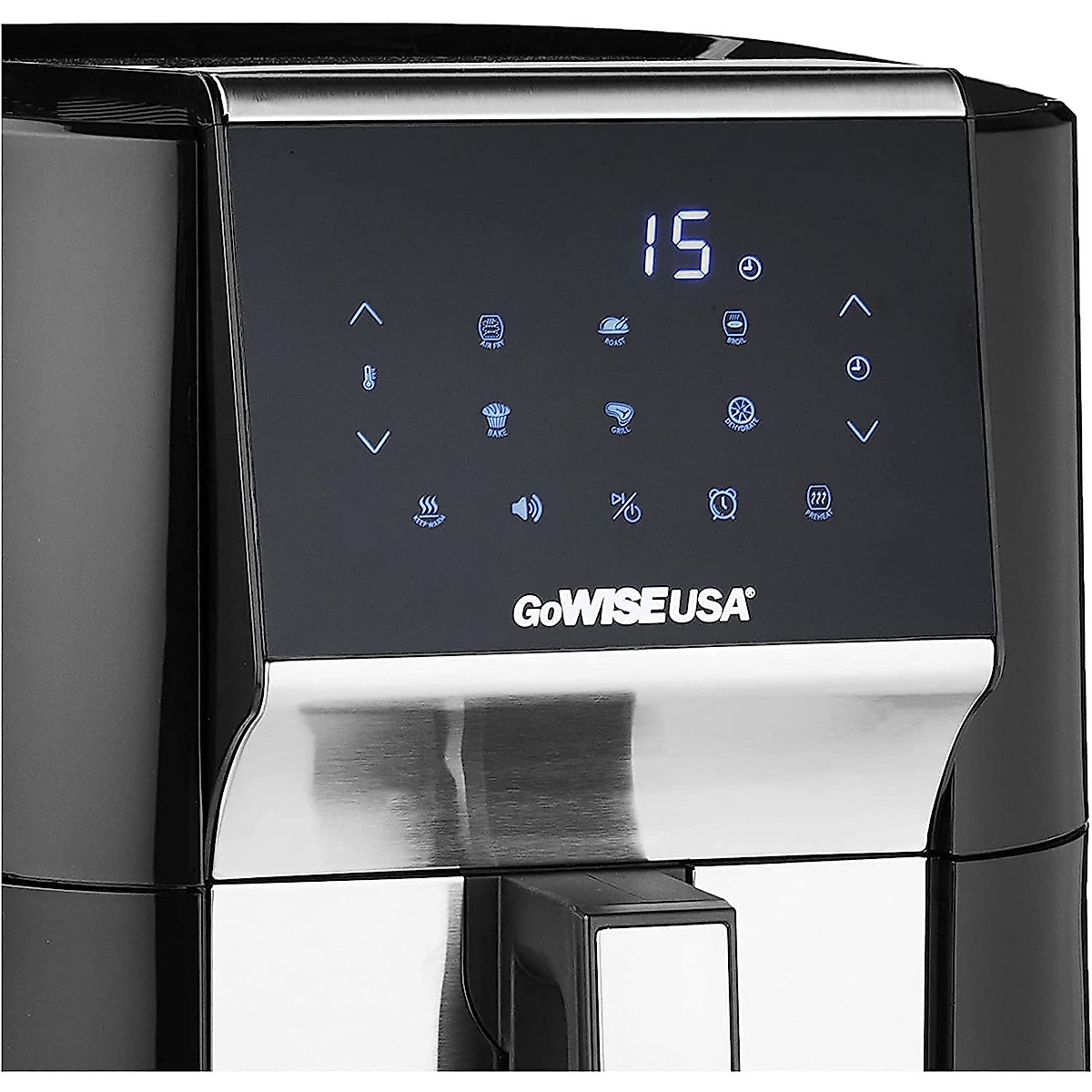 GoWISE USA 7-Quart Air Fryer & Dehydrator - with Ergonomic Touchscreen Display with Stackable Dehydrating Racks with Preheat & Broil Functions + 100 Recipes (Black/Stainless Steel)