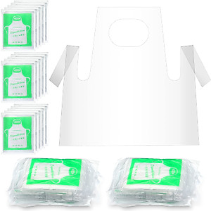 SATINIOR 50 Pieces Disposable Aprons Plastic Aprons for Kids Waterproof Oil Proof Small Clear Polythene Children Cooking Apron for Painting Cooking Eating Teaching DIY Craft Picnic