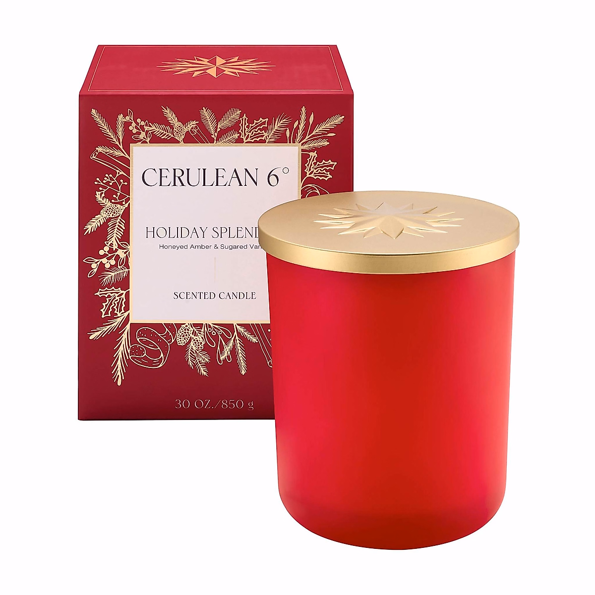 Cerulean 6° Holiday Splendor Luxury Candle - Honeyed Amber and Sugared Vanilla 3 Wick Luxury Candle That enriches Your Senses and elevates Your Space.