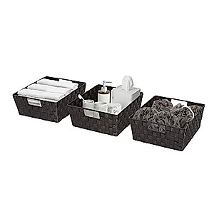 Sorbus Woven Basket Bin Set - Shelf Storage Tote Baskets for Household Items - Stackable with Woven Straps & Built-in Carry Handles (Black)