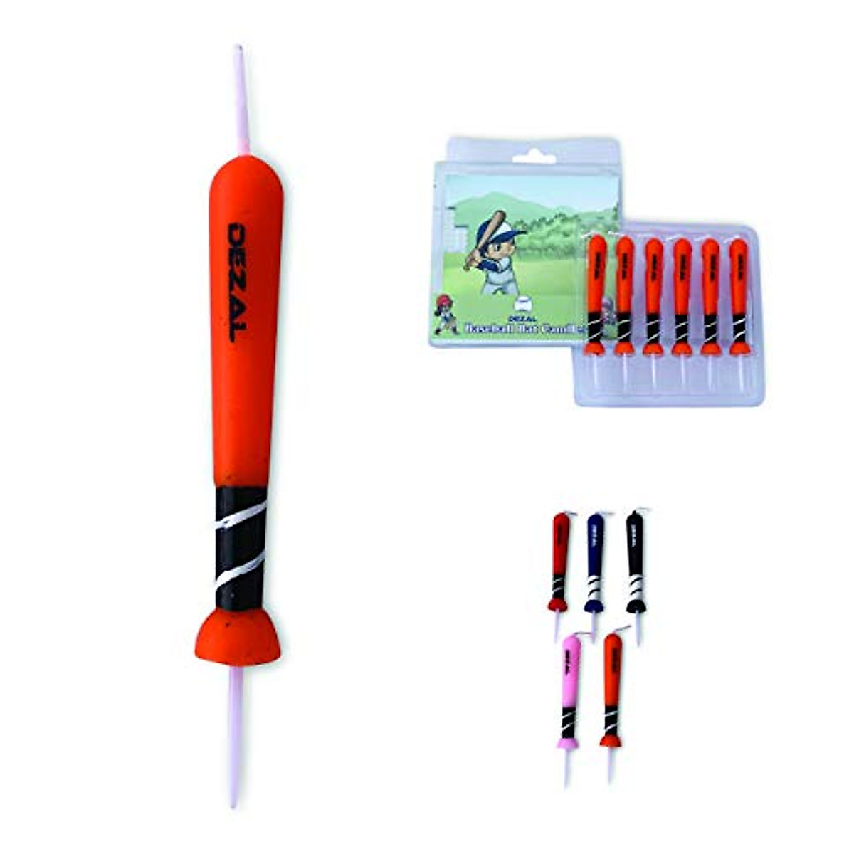 DEZAL Orange Baseball Bat and Softball Bat Candles (6 Pack) for Baseball Birthday Party Supplies and Decorations – Cupcake and Birthday Cake Topper Candles for Softball Fastpitch and Baseball Fans