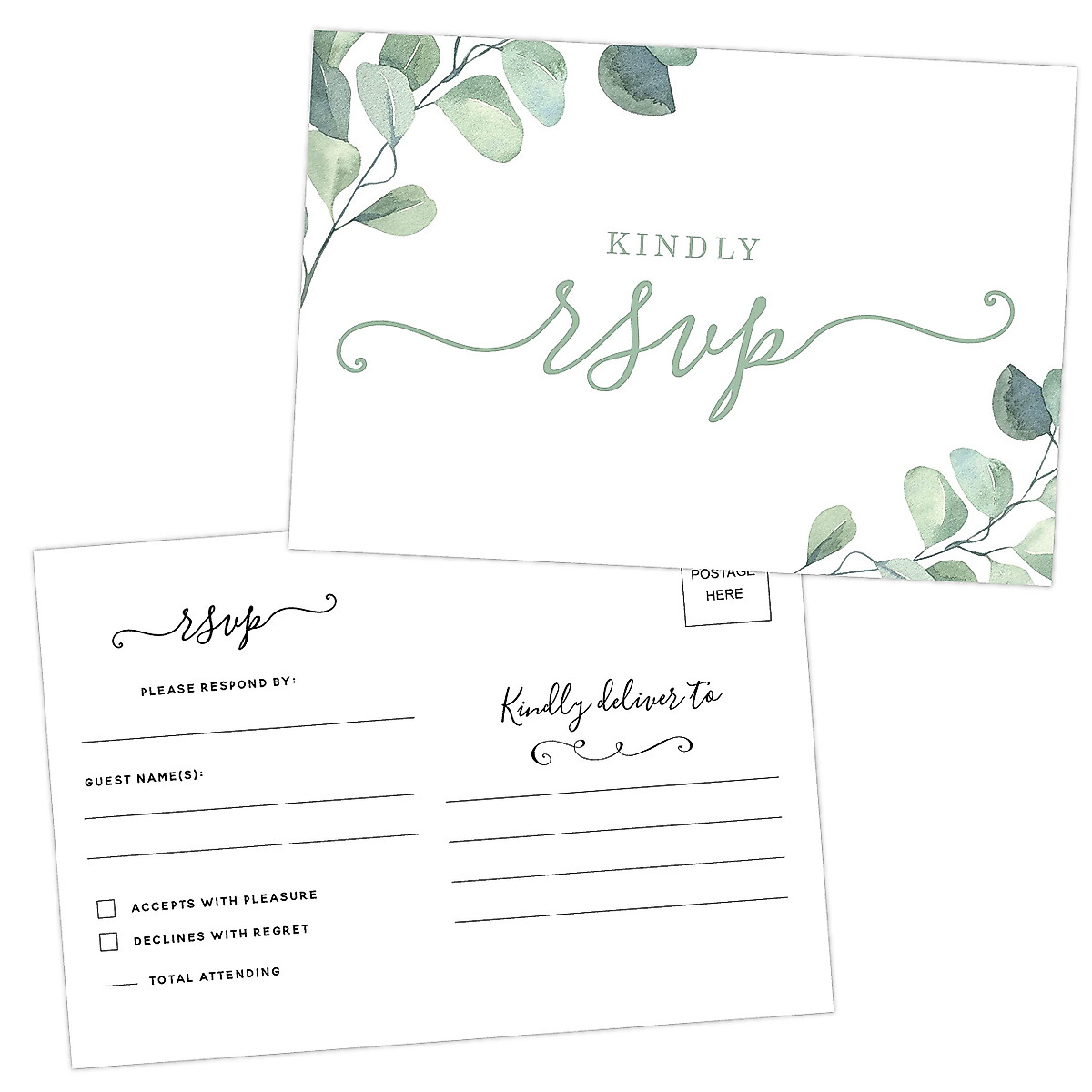 Your Main Event Prints 50 Eucalyptus RSVP Postcards for Wedding - Greenery Response Cards - Perfect for Bridal Shower, Rehearsal Dinner, Engagement Party, Baby Shower