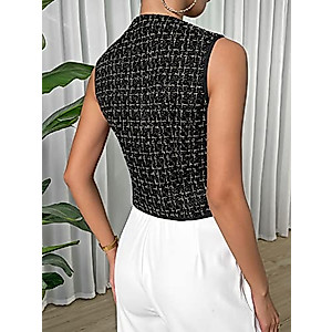 WDIRARA Women's Asymmetrical Hem Button Front Crop Blazer Sleeveless V Neck Blazer Vest Black M