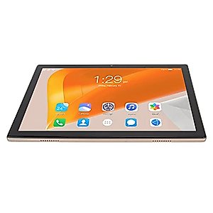 FECAMOS 2 in 1 Tablet, Gold 10.1 Inch FHD Tablet Octa Core CPU Dual SIM Dual Standby 100‑240V with Keyboard for Travel for Android 12 (US Plug)