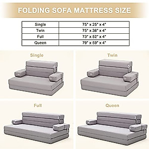 Lazyzizi Sleep 4 Inch Foldable Mattress, Portable Floor Mattress Couch with Headrest, Washable Cover, Foldable Foam Couch Single for Guest Bed, Folding Sofa Bed, Camping, Road Trip, Dark Grey