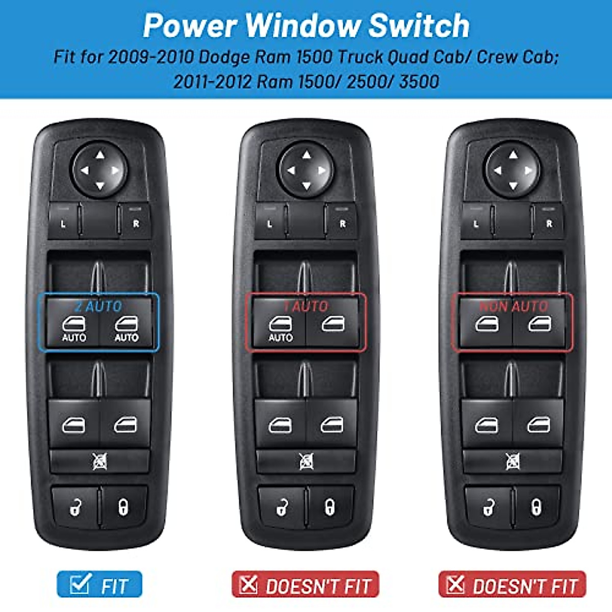 PUENGSI Master Power Window Switch for | 2009-2012 Dodge Ram 1500 2500 3500 | Replaces OE 4602863AB, 4602863AC, 4602863AD