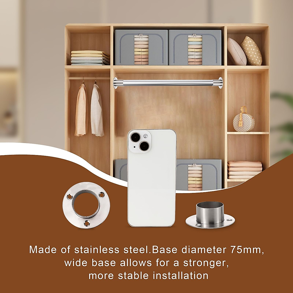 Pxyelec Stainless Steel Closet Rod Flange Holder for Diameter 1.5 inch (38mm) Steel Pipe, Pack of 2