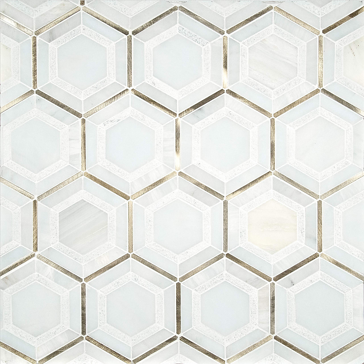 MSI Medici Gold Pattern 12.44 in. x 10.83 Marble Mesh-Mounted Mosaic Wall Bathroom, Floor, Kitchen Backsplash and Countertop Tile Geometric, Gray, White,