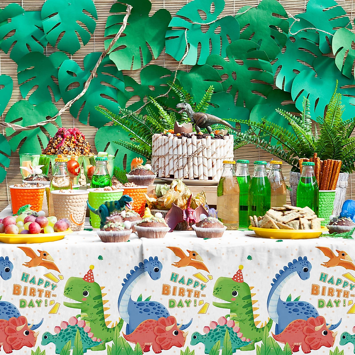 Dinosaur Party Supplies Disposable Tablecloth Waterproof Plastic Rectangular Table Cover for Boys Kids Birthday Party Baby Shower Dinosaur Party Decorations 3PCS 54 X 108 inch