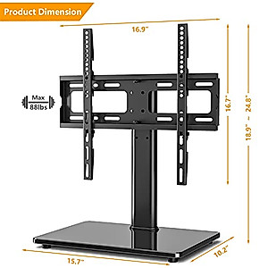 5Rcom Universal TV Stand, Height Adjustable Table Top Swivel TV Stand w/Tempered Glass Base for 27 32 37 40 43 46 50 55 60 inch Flat Screen TVs, Holds up to 88 lbs, TV Stand with Mount