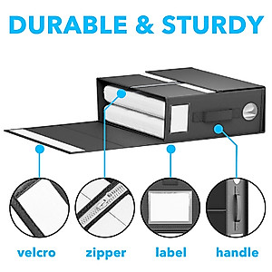 GZOOGHOME 4 Pack Bed Sheet Organizers and Storage, Sheet Folder Organizer for Linen Closet, Foldable Sheets Set Keeper XL (Queen or King Size) Organizing Bedding Container (Circle Window, Black)
