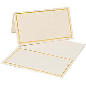 KraftiSky 100 Pack Place Cards for Table Setting with Gold Foil Border Table Tent Cards for Seating Perfect for Weddings, Dinner Parties, Banquets 2” x 3.5”