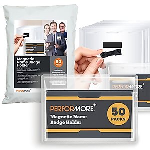 Performore 50 Pack of 4X 3" Magnetic Name Badge Holders Clear PVC Horizontal ID Card Tags Kit Waterproof Reusable Plastic for Office Conventions Exhibitors Events Immunization Record