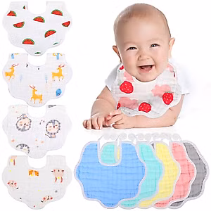 10PCS Muslin Baby Bibs for Girls Boys Unisex Adjustable Newborn Teething Drool Bibs for Baby Boy Girl Soft & Absorbent Infant Toddler Bibs 0-6 Months Baby Bandana Bibs for Boys Girls Baby Shower Gifts