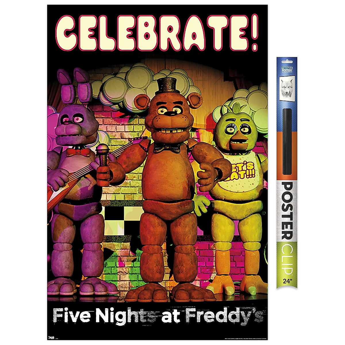 Five Nights at Freddy's - Celebrate Wall Poster, 22.37" x 34.00", Poster & Mount Bundle