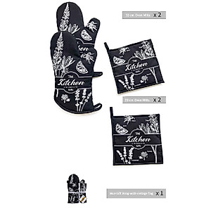 Black Oven Mitts Pot Holders 4-Pack Gift Set