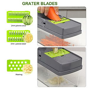 Vegetable Chopper 16 in 1, 9 Blade Veggie Food Chopper with Container 1.2L, Slicer Dicer Cutter with Self-Cleaning Button for Kitchen Onion Garlic Potato Salad