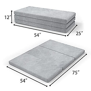 SINWEEK Full Tri Folding Mattress with Storage Bag Foam Topper 4" Thickness Floor Cot Mattress, Guset Bed with Removable&Machine Washable Cover and Lining, CertiPUR-US Certified, Full 54 x 75 Inch