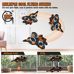 Remote Control Airplane for Beginners, 2.4GHz V17 Jet Fighter Stunt RC Airplanes, ABS, 3D Flip, Stunt Roll, Cool Light, 2 Batteries, RC Planes for Kids 8-12, Orange